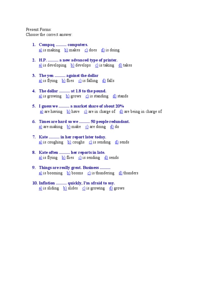 Present Tense Quiz for English Learners | PDF