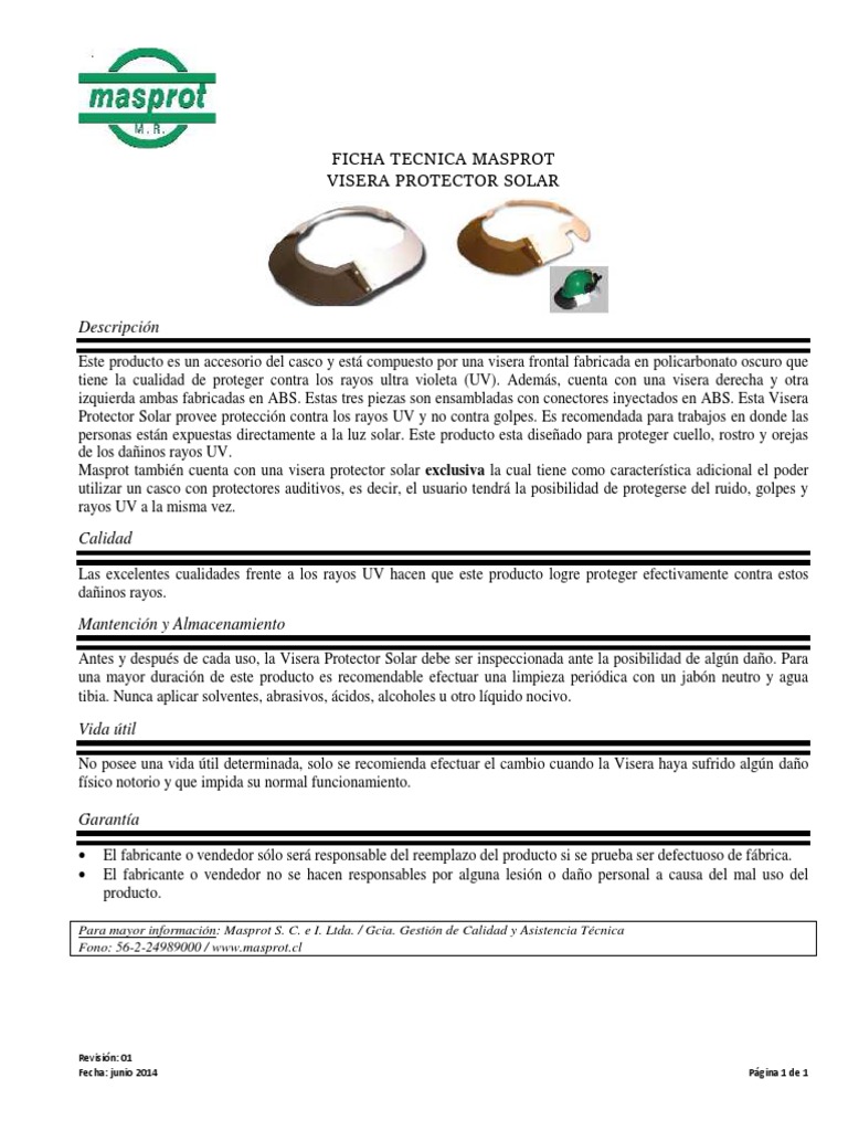 Ficha Tecnica Visera | PDF