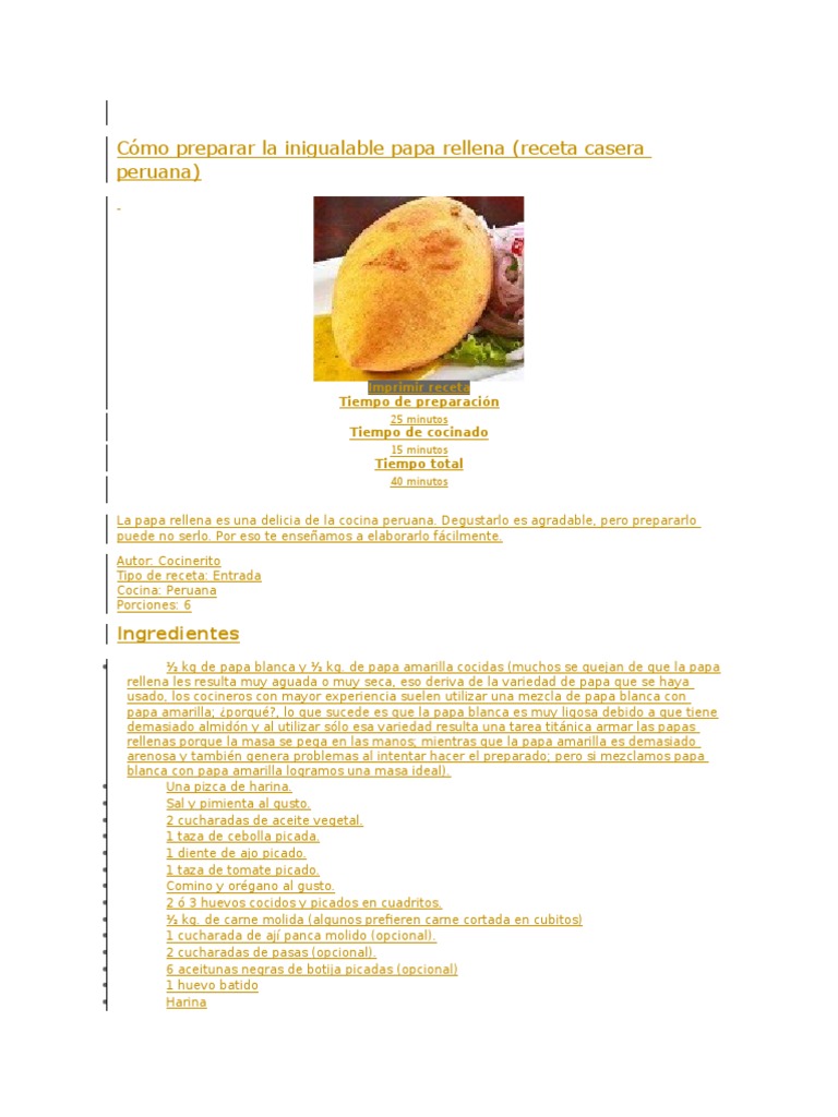 Receta fácil de papa rellena peruana | PDF | Relleno | Patata