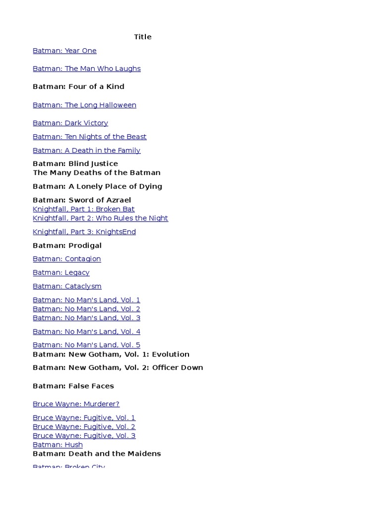 Batman - Graphic Novels in Chronological Order | Download Free PDF ...
