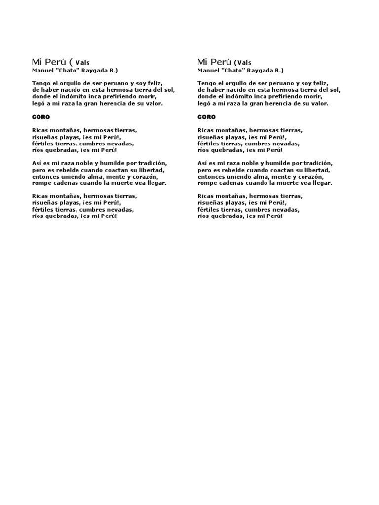 Letra de La Cancion Mi Perú | PDF