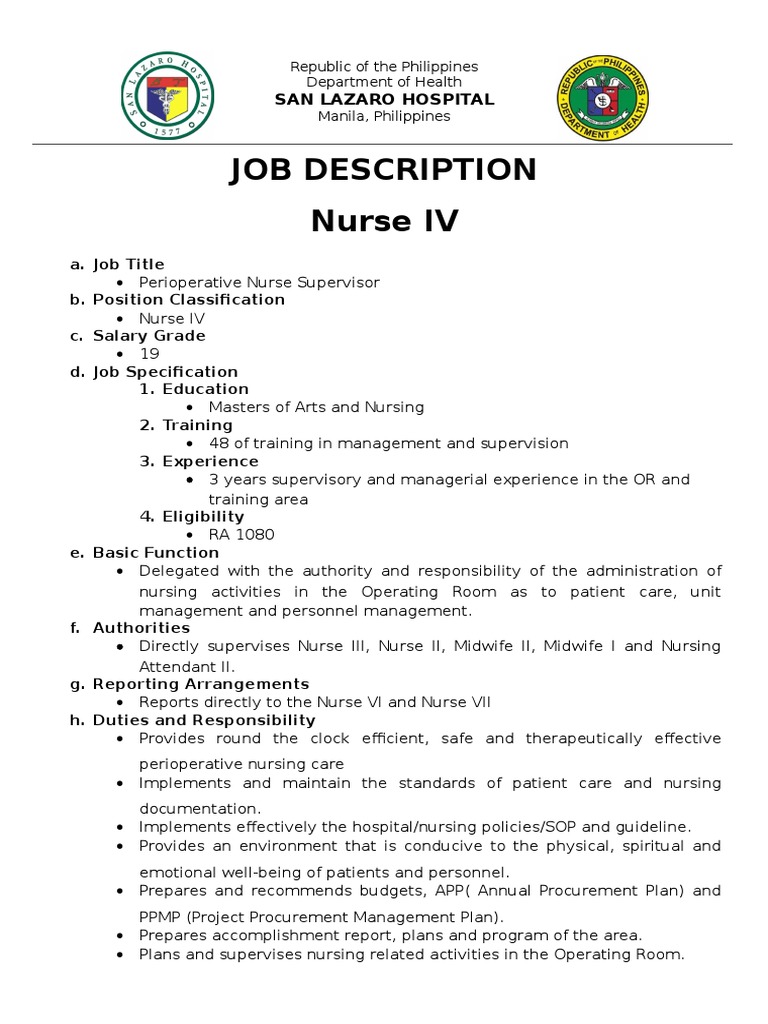 FINAL Job Description | PDF | Nursing | Hospital
