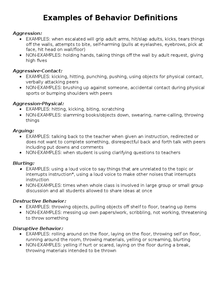 Behavior Definitions for Educators | PDF | Language Arts & Discipline ...