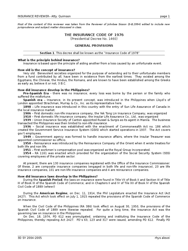 Insurance Notes (Murillo) | PDF | Insurance | Surety Bond