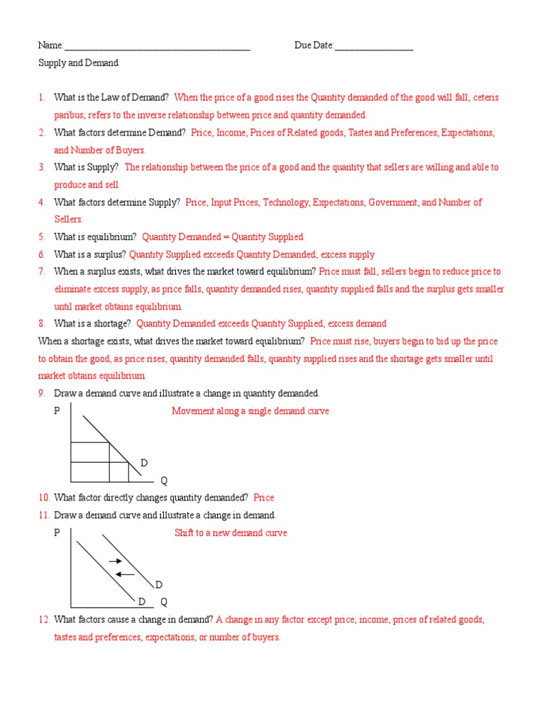 Supply and Demand Answers | PDF | Supply And Demand | Demand Curve