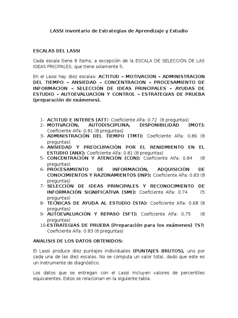 Cómo Analizar Los Datos de LASSI | PDF