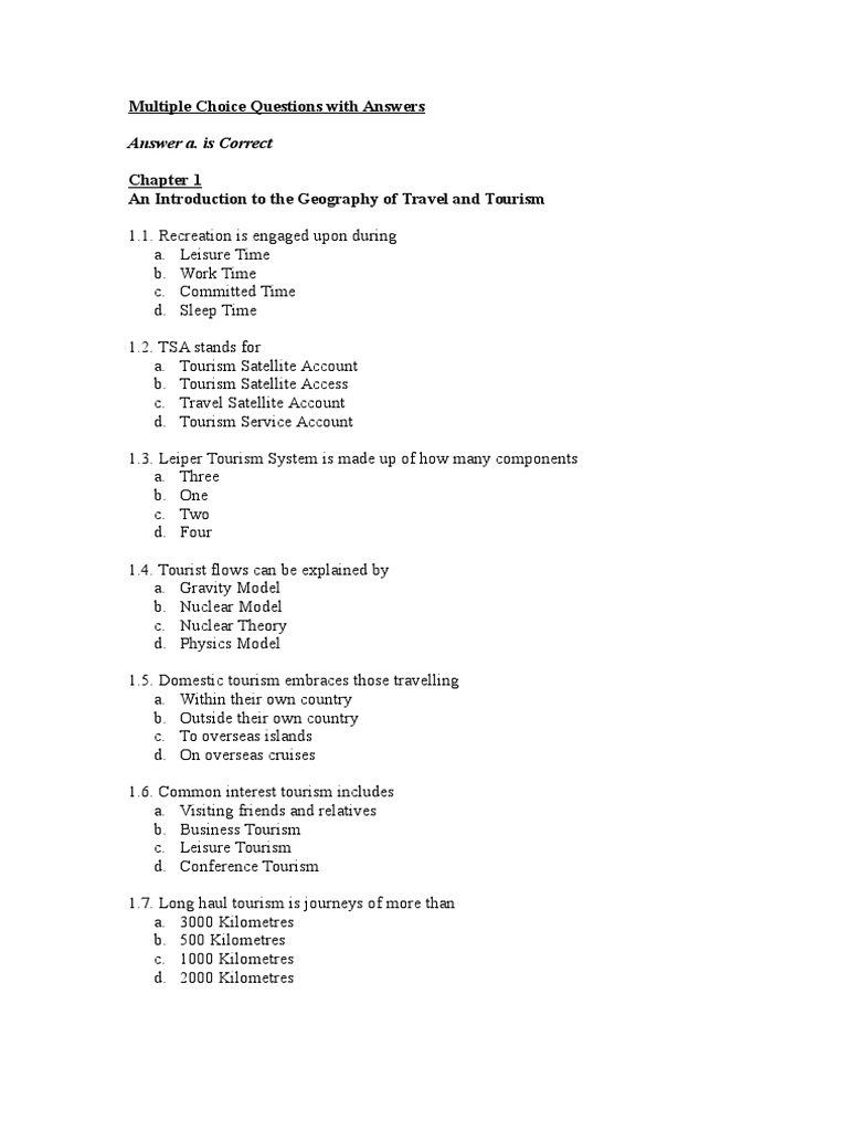Tourism MCQs: Comprehensive Guide | PDF | Climate | Caribbean
