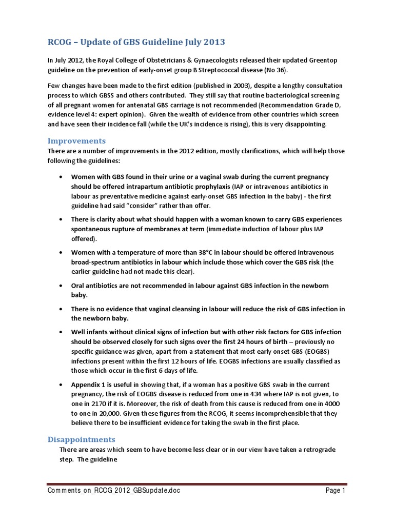 RCOG Guideline of GBS in Pregnancy | PDF