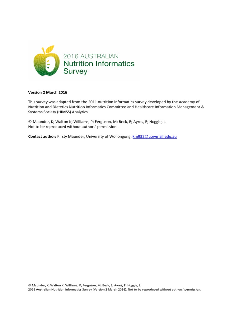 2016 Australian Nutrition Informatics Survey v2 | PDF | Electronic ...