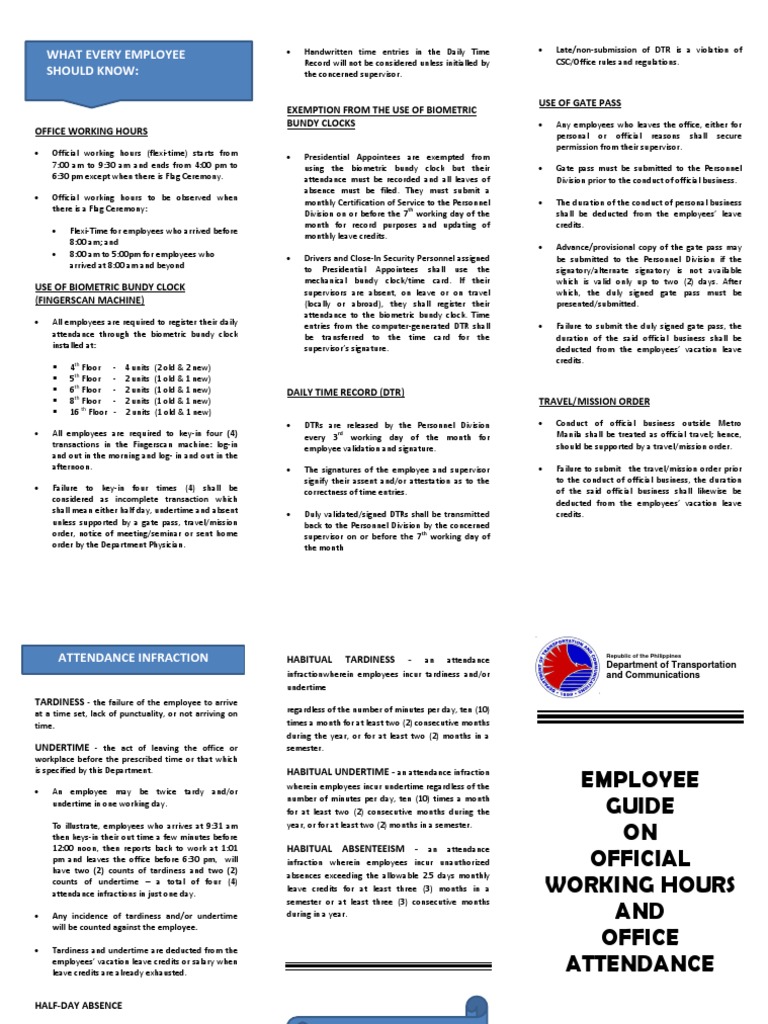 Employee Guide On Official Working Hours and Office Attendance | PDF ...