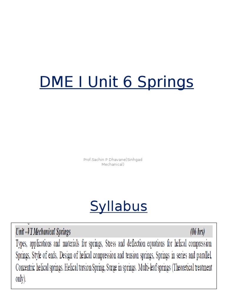 Unit VI DME I Springs | Download Free PDF | Stress (Mechanics ...