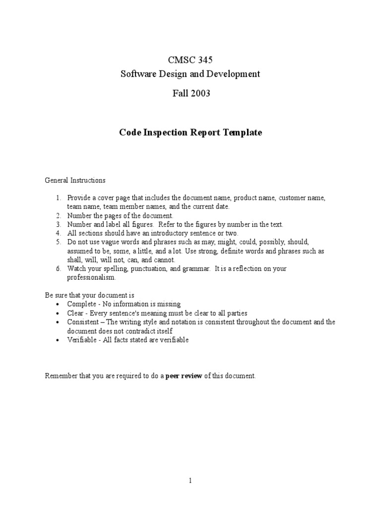 CMSC 345 Software Design and Development Fall 2003: Code Inspection ...