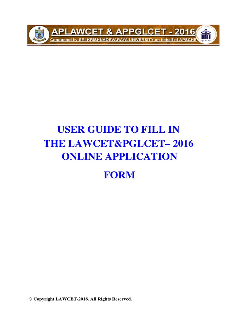 User Guide To Fill in The Lawcet&Pglcet - 2016 Online Application Form ...