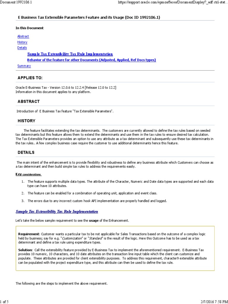 Oracle E-Business Tax Extensibility | PDF | Application Programming Interface | Parameter ...