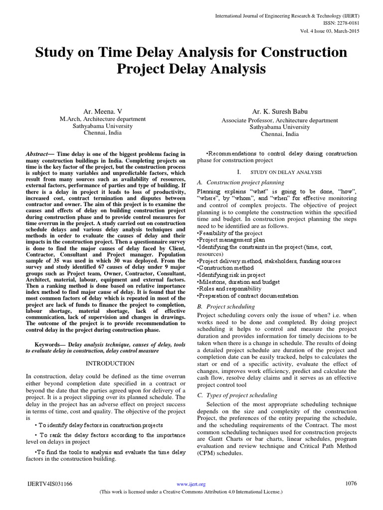 Study On Time Delay Analysis For Construction Project Delay Analysis ...