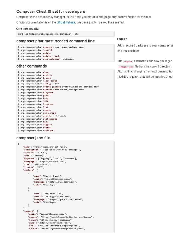 Composer Cheat Sheet | PDF | Php | Search Engine Optimization