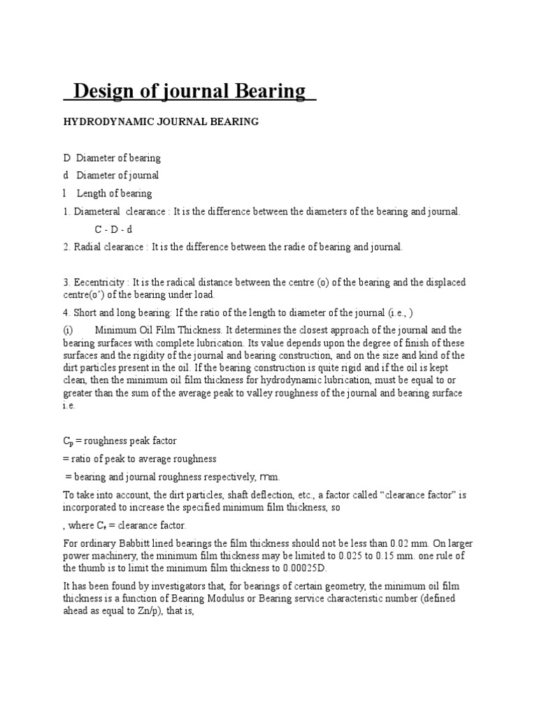 Design of Journal Bearing | PDF | Bearing (Mechanical) | Friction