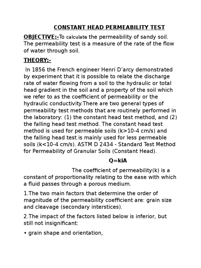 Constant Head Permeability Test | PDF | Permeability (Earth Sciences ...
