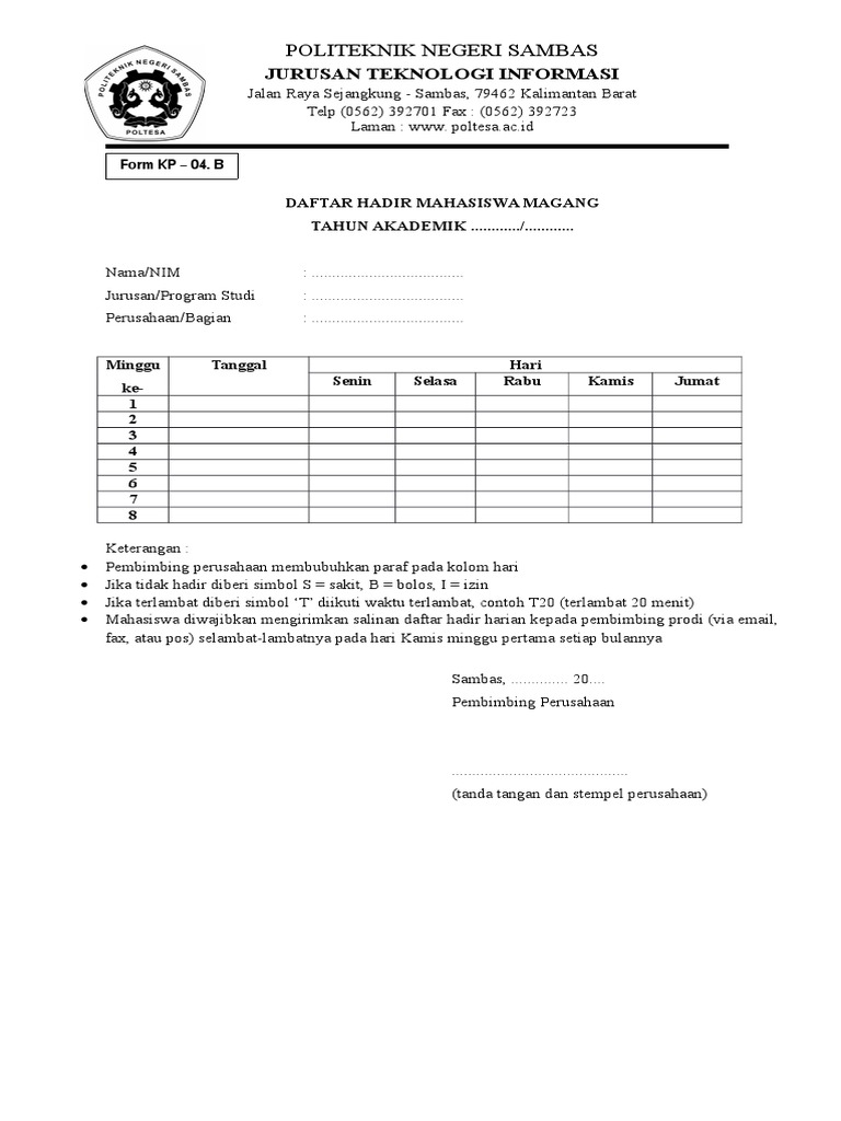 Form KP 04.B Absensi Magang | PDF