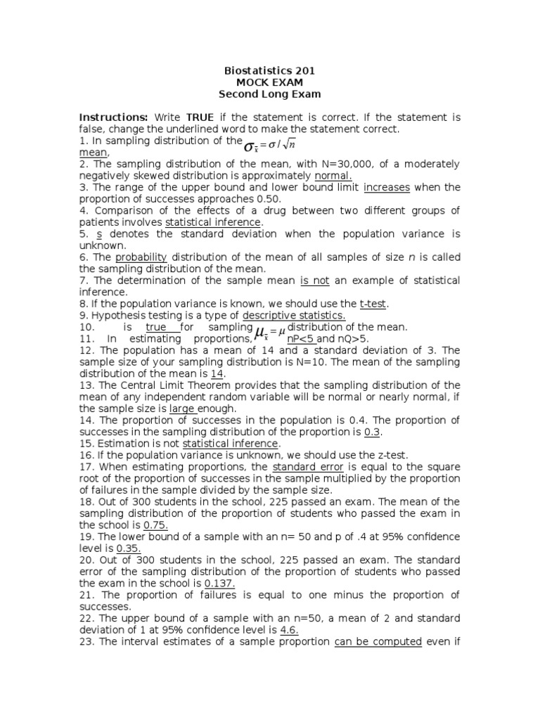Biostatistics Exam Questions & Answers | PDF | Statistical Hypothesis ...