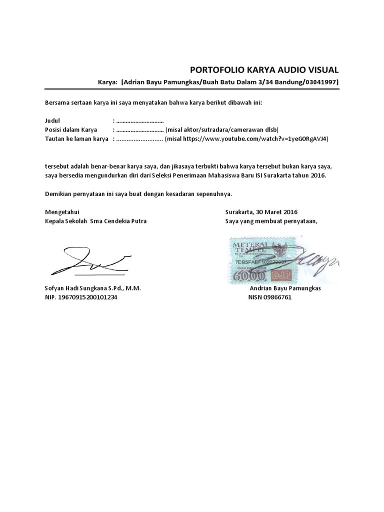 Contoh PORTOFOLIO KARYA AUDIO VISUAL PDF | PDF