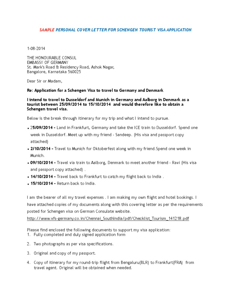Schengen Visa Cover Letter Sample | PDF | Travel Visa | Passport