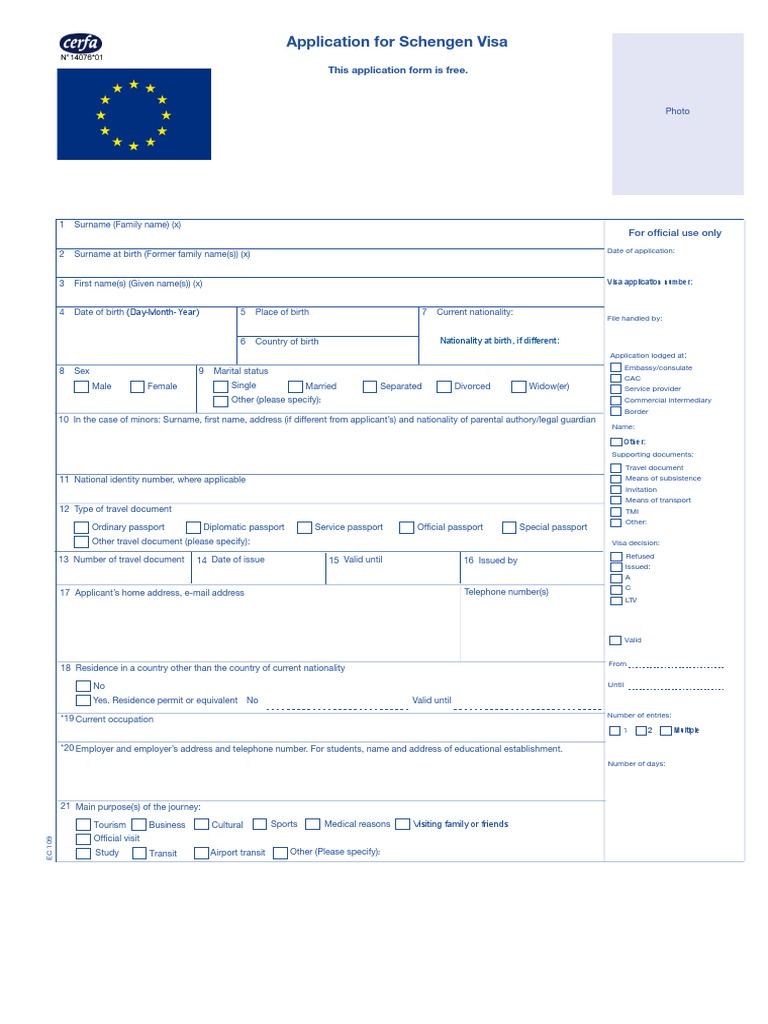 Schengen Tourist Visa Application Form | PDF | Travel Visa | Government ...