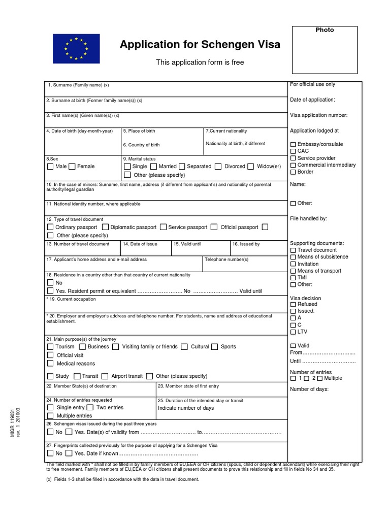 Schengen Visa Application Form | PDF | Travel Visa | Passport