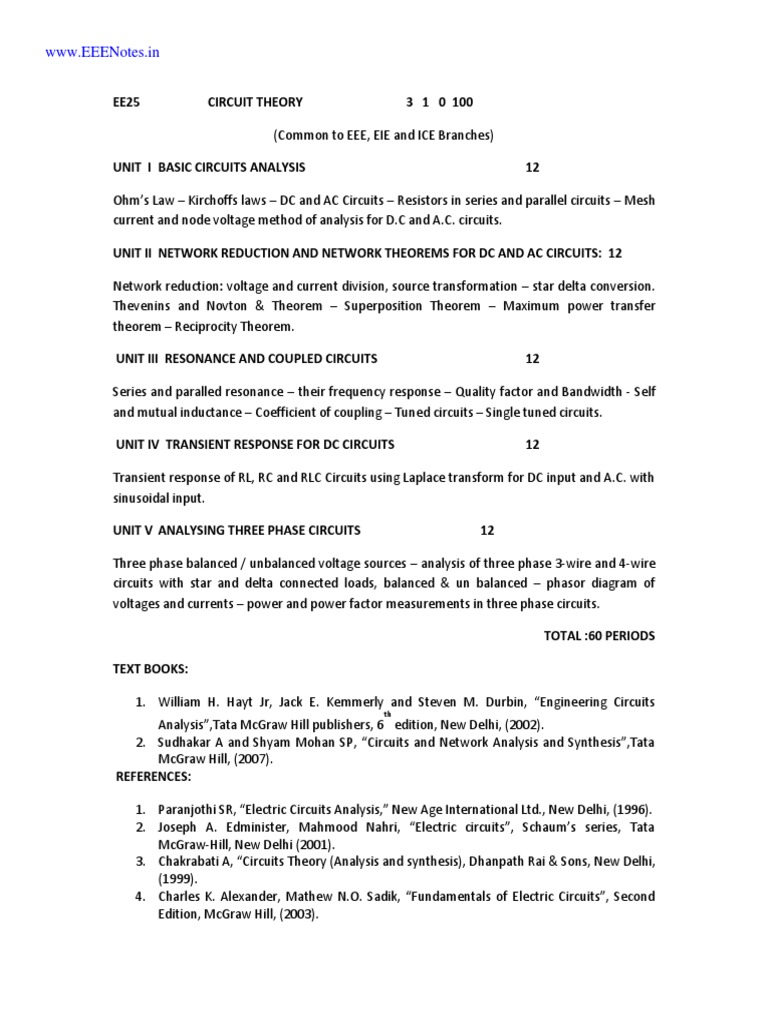 Circuit Theory Analysis Lecture Notes All Unit PDF | PDF | Electrical ...