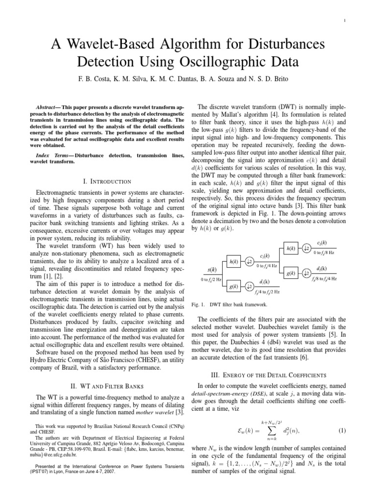A Wavelet-Based Algorithm For Disturbances Detection Using Oscillographic Data | Download Free ...