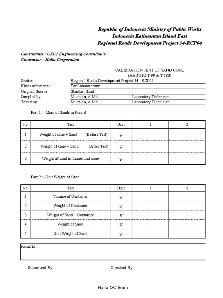 Calibration Test For Sand Cone | PDF