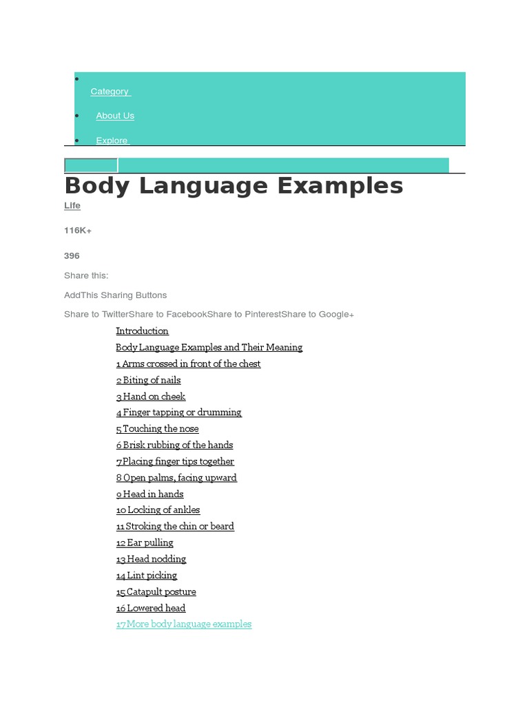 Body Language Examples: Category About Us Explore | PDF | Body Language ...