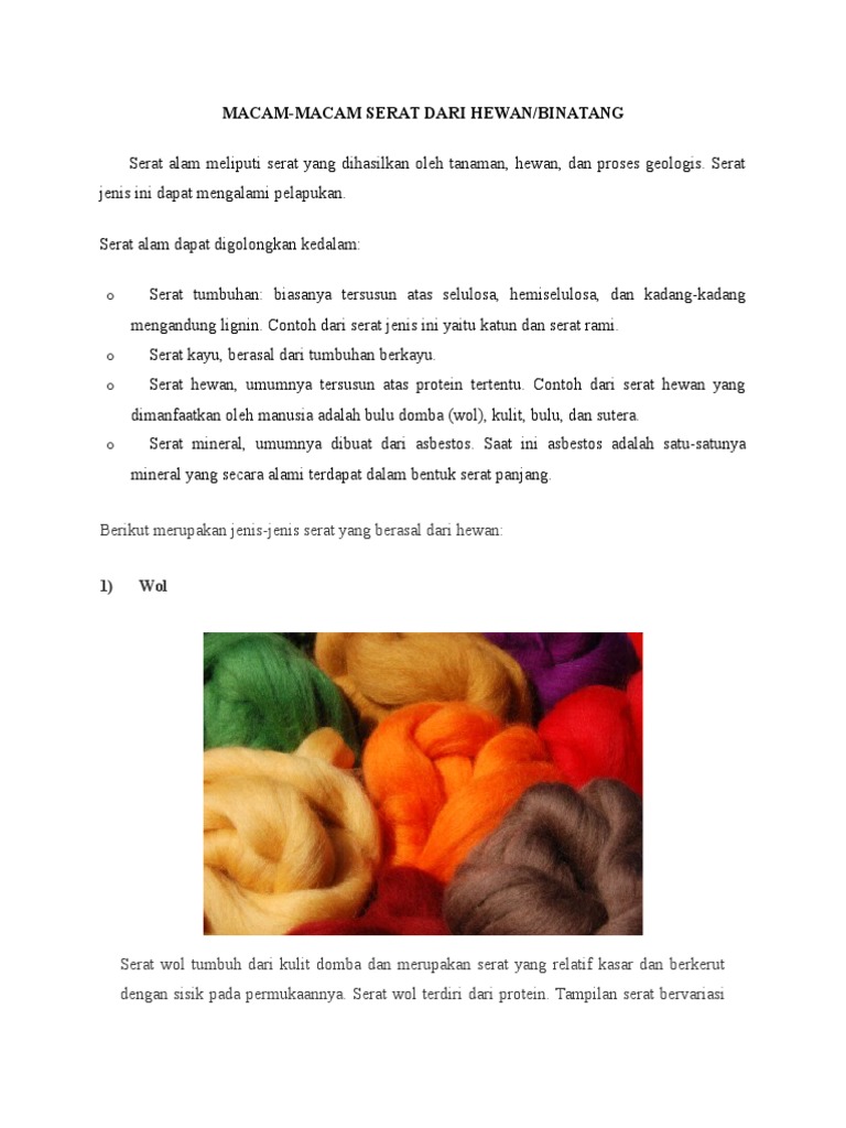 Serat Hewan: Wol, Sutera, Kulit | PDF
