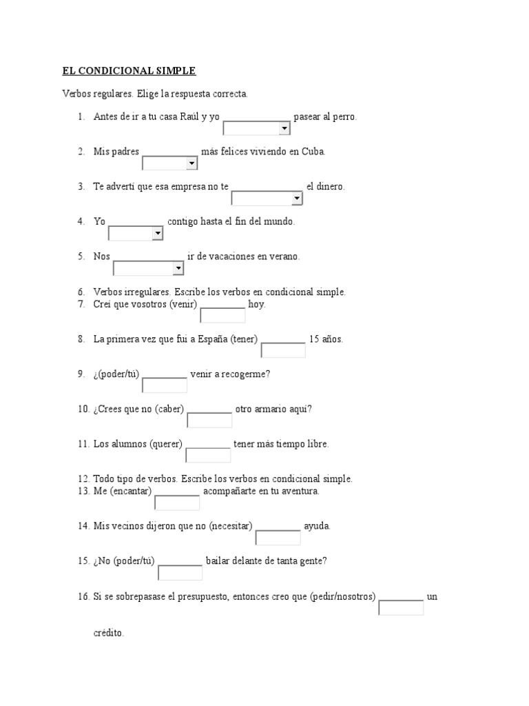 El Condicional Simple Ejercicios | Verbo | Ocio