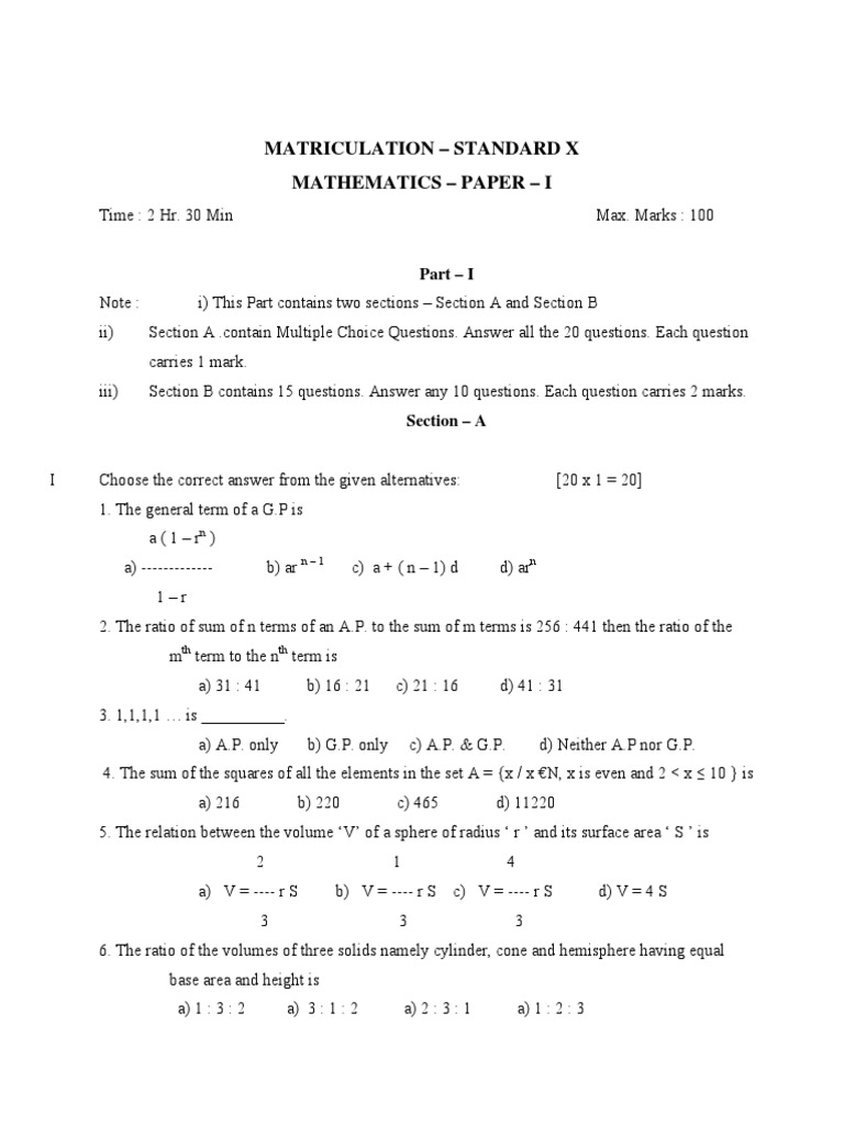 Matriculation Questions Standard X | PDF | Real Number | Equations