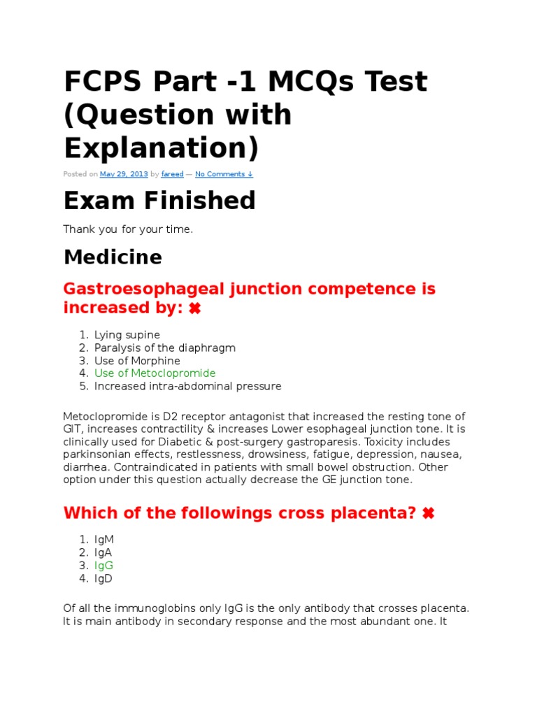 Fcps Part - 1 Mcqs Test (Question With Explanation) : Exam Finished ...