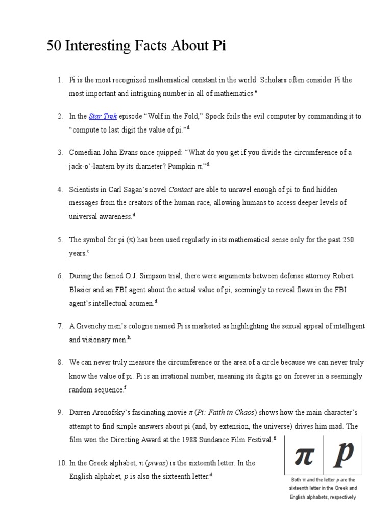 50 Interesting Facts About Pi | PDF | Pi | Teaching Mathematics