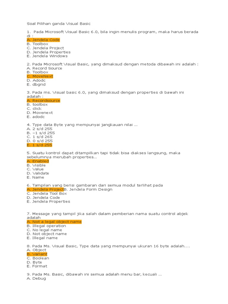 Soal Pilihan Ganda Visual Basic | PDF