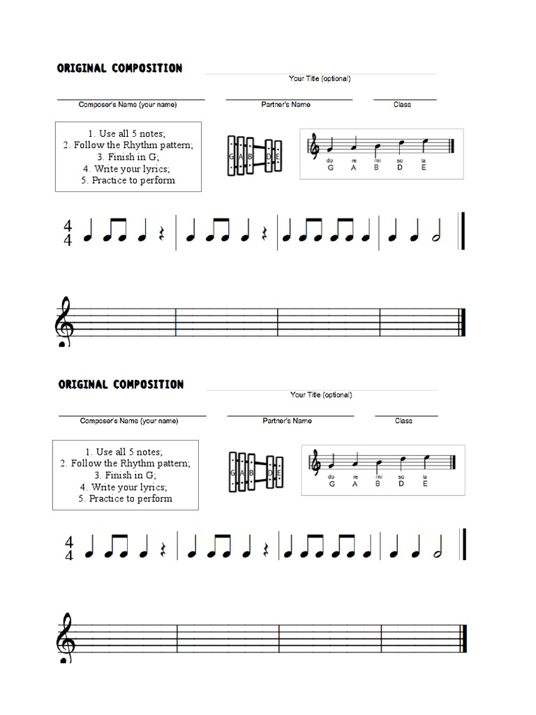 Use All 5 Notes 2. Follow The Rhythm Pattern 3. Finish in G 4. Write ...