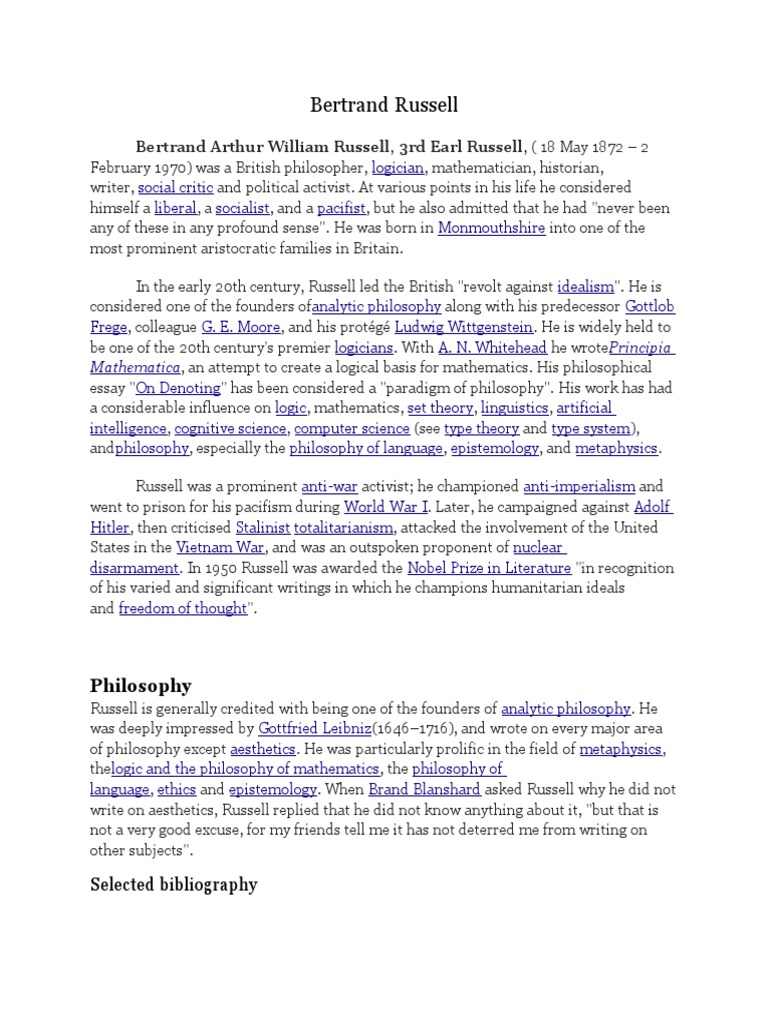 A Life of Philosophy and Activism: An Overview of Bertrand Russell's ...