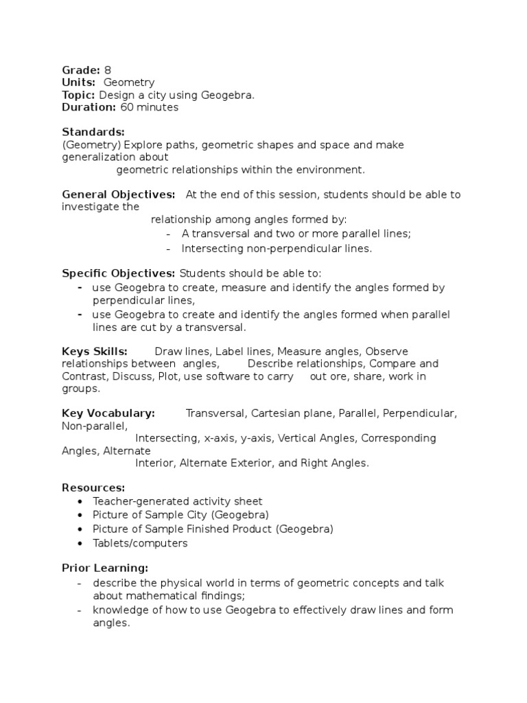Grade 8 Design A City Lesson Plan | PDF | Angle | Cartesian Coordinate ...