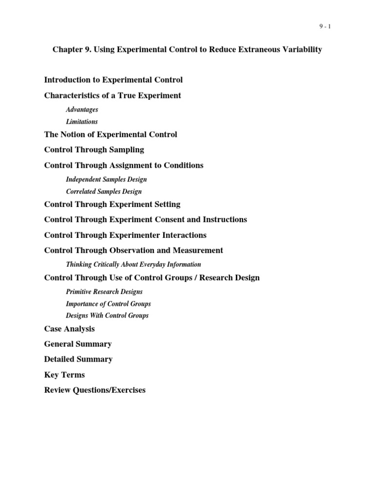 Ch9 Using Experimental Control To Reduce Extraneous Variability PDF ...