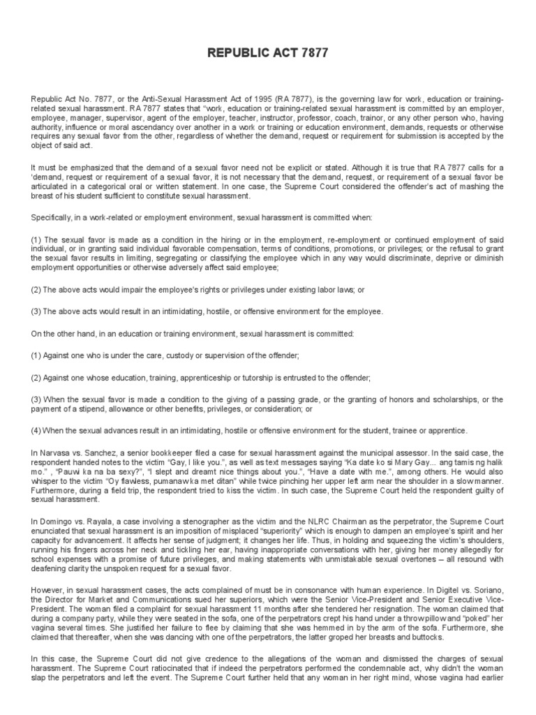 Handouts RA 7877 | Download Free PDF | Sexual Harassment | Harassment