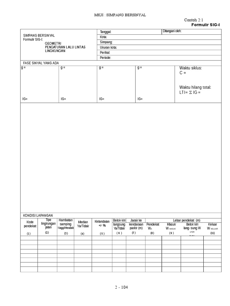 Panduan Formulir SIG-I Simpang Bersinyal | PDF | Teknologi & Rekayasa