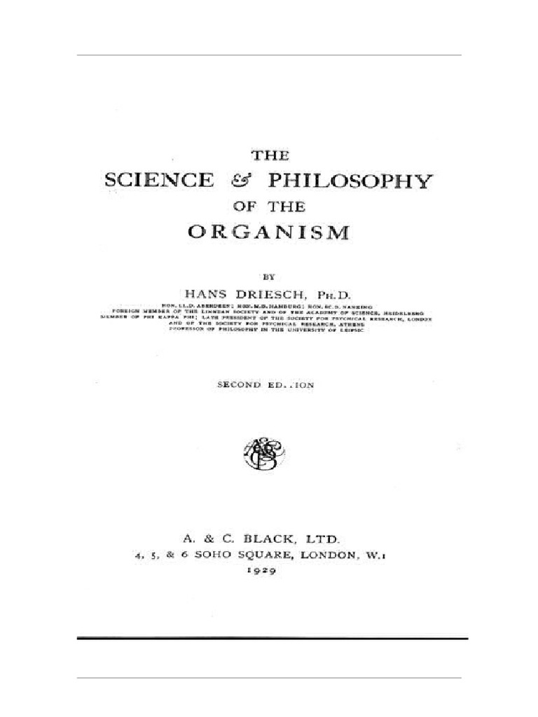 Hans Driesch - Science & Philosophy of Organism Vol. I | PDF | Science ...