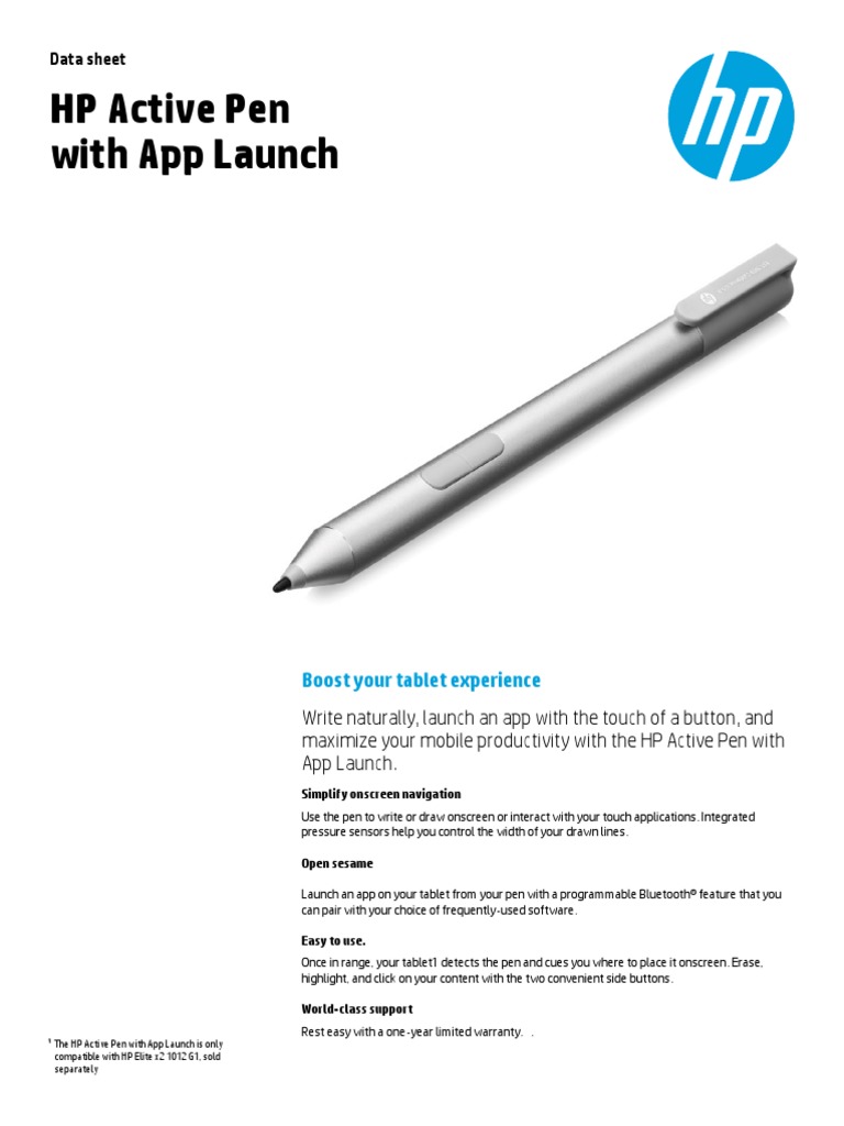 HP Active Pen With App Launch: Data Sheet | PDF