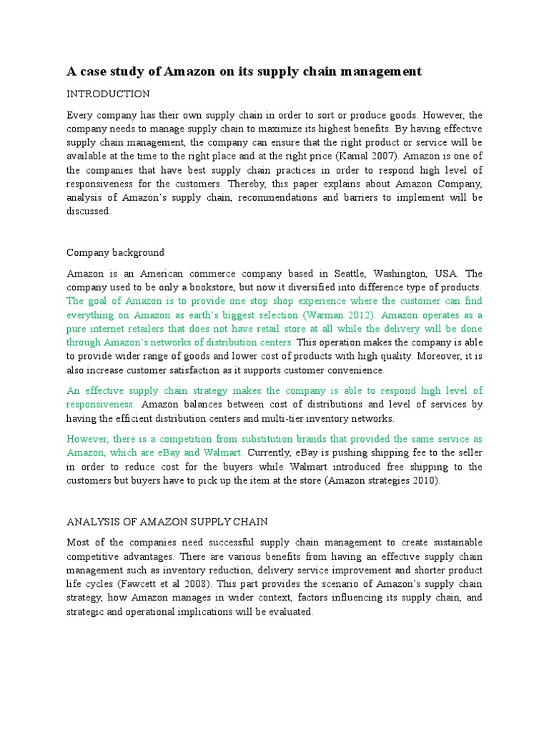 A Case Study of Amazon On Its Supply Chain Management | PDF | Inventory ...