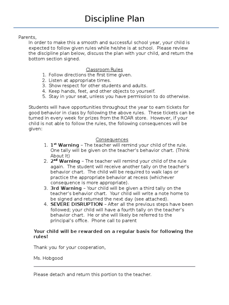 Classroom Discipline Plan Guide | PDF
