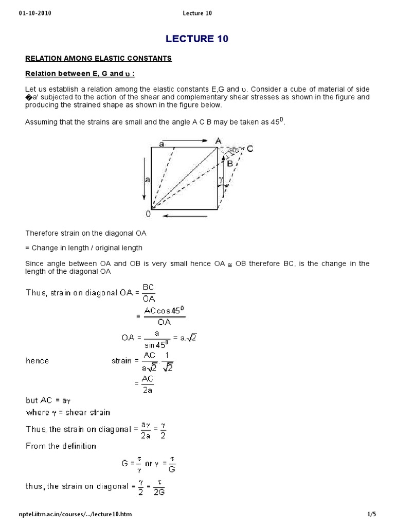 Relation Am Ong Elastic Constants Relation between E, G and υ | PDF ...