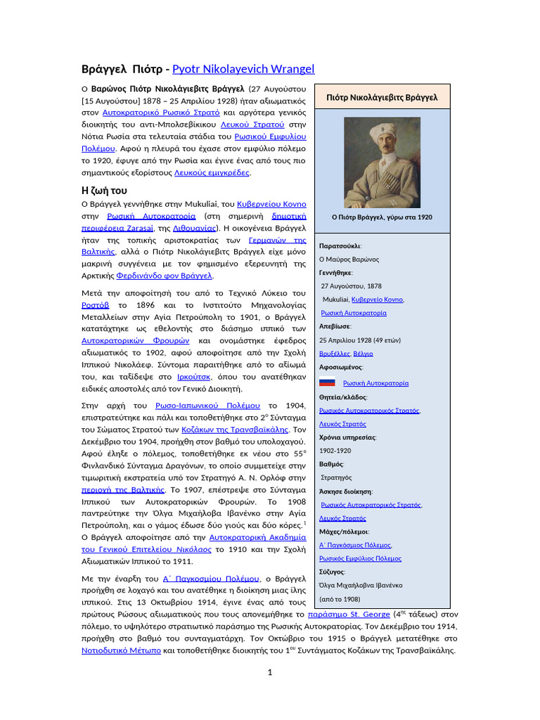 Πιότρ Βράγγελ - Pyotr Nikolayevich Wrangel | PDF